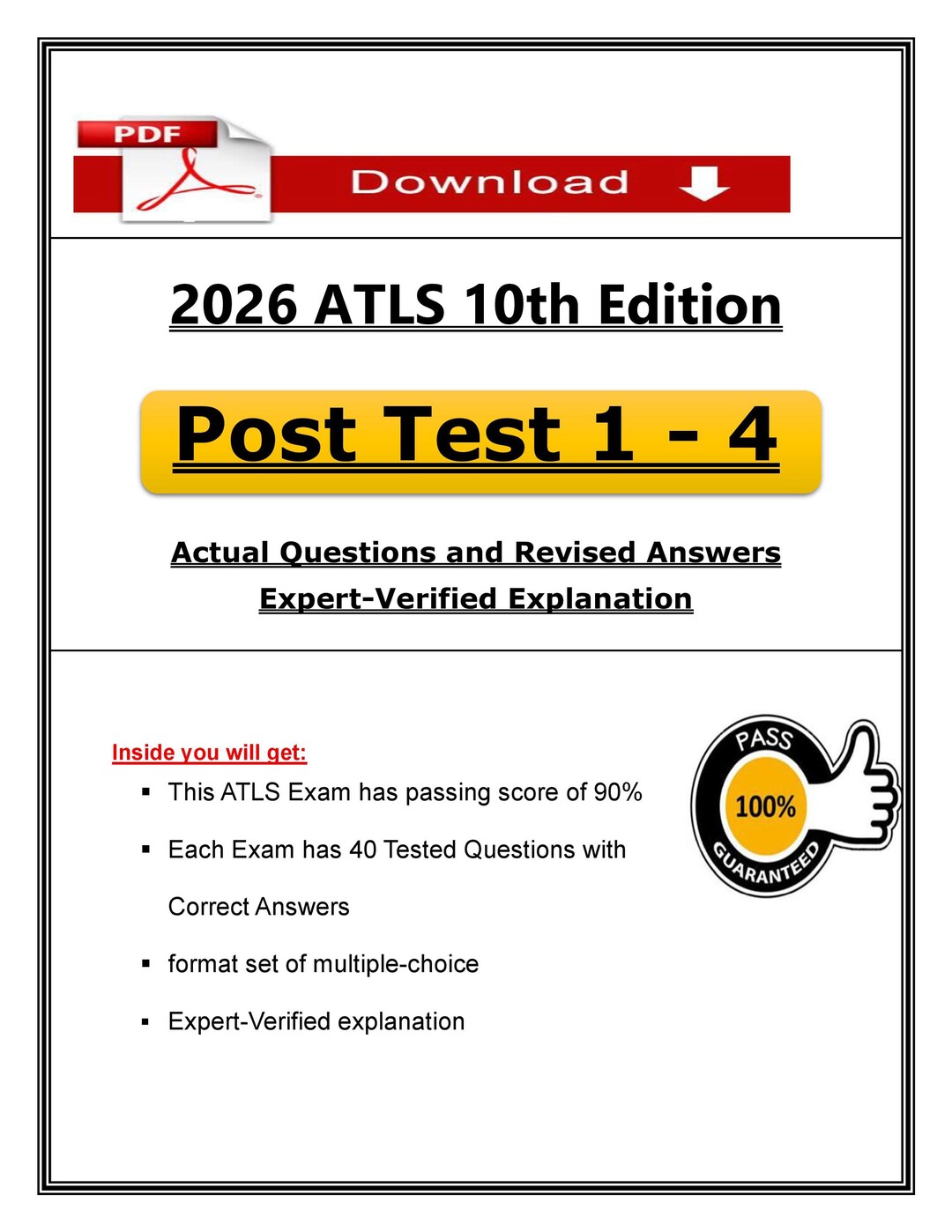 2026 ATLS 10th Edition Post Test 1-4 (PDF Download) - Etsy.de
