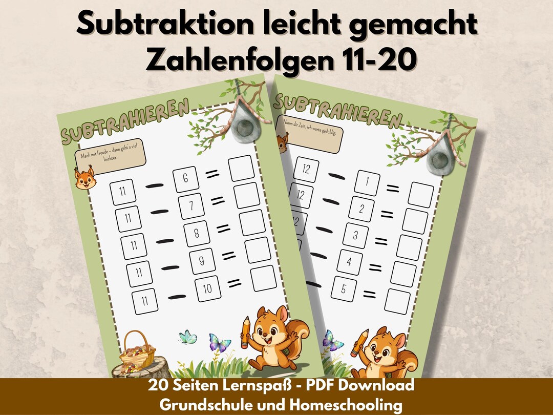 Subtraction Number Sequence 11-20 Worksheet Math Grade 1 Learning ...