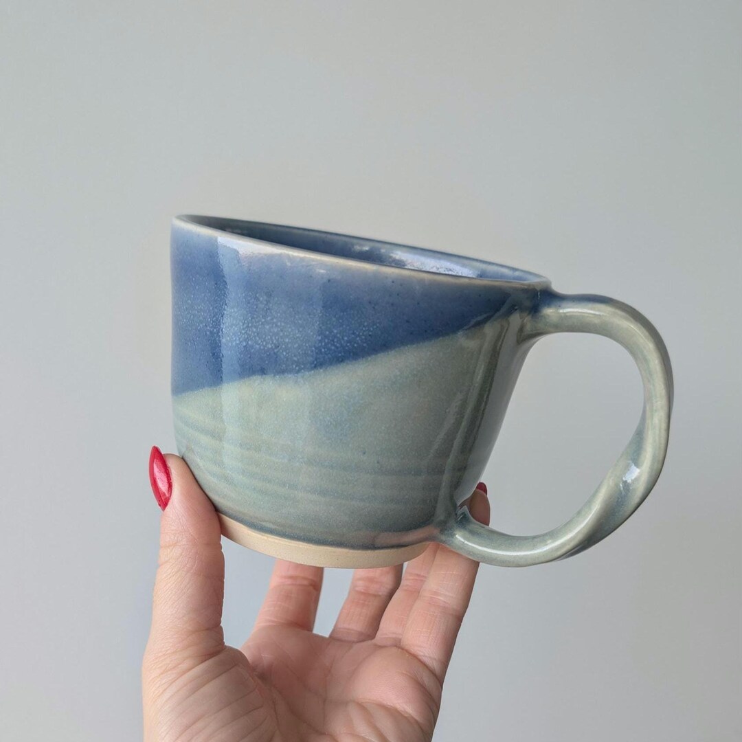 Two-tone Sky Blue Mug With Twist Handle - Etsy