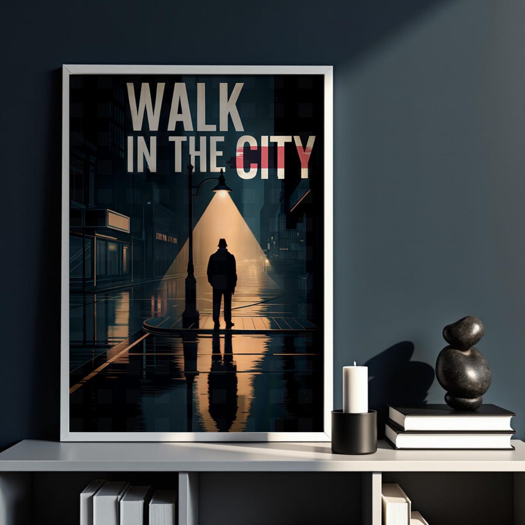 Cinematic Noir Wall Art – Moody Urban Night Illustration Print (digital ...