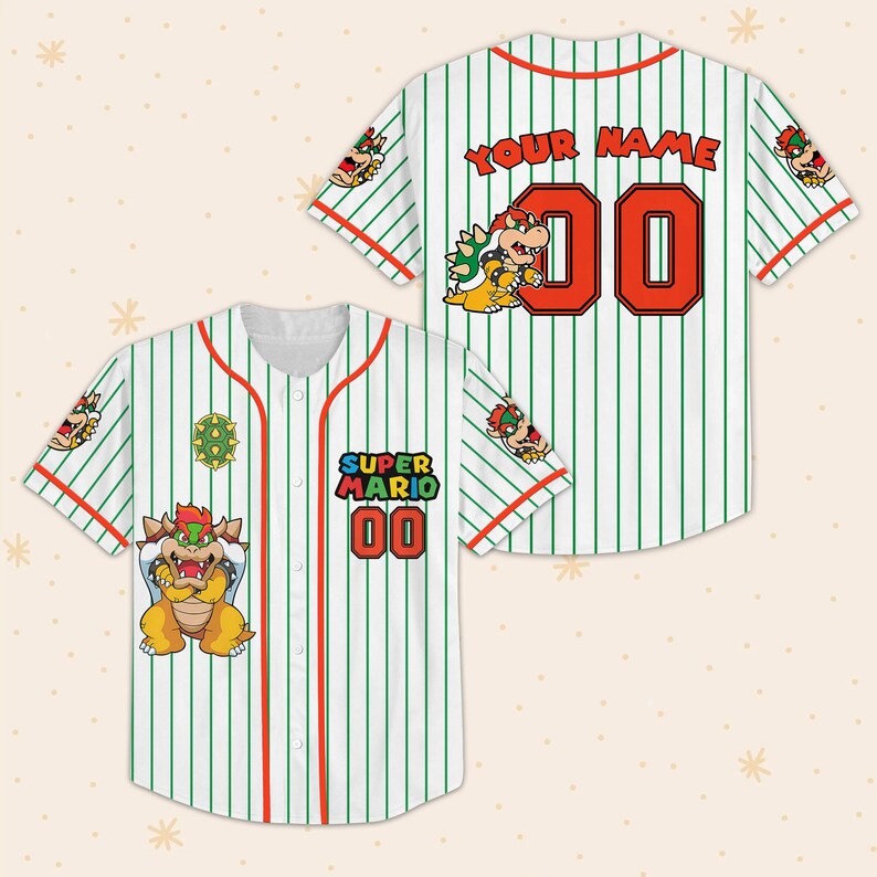 Bowser Baseball Jersey, Super Mario Cartoon Movie Shirt, Custom Name ...