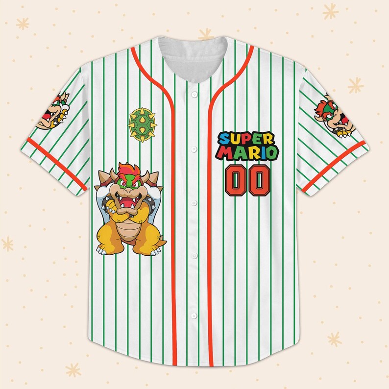 Bowser Baseball Jersey, Super Mario Cartoon Movie Shirt, Custom Name ...