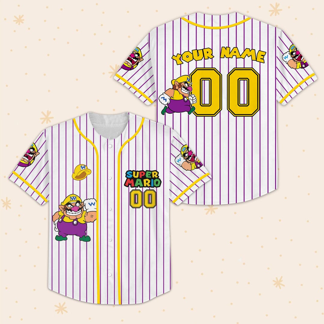Wario Baseball Jersey, Custom Gamer Top, Super Mario Movie Cartoon ...