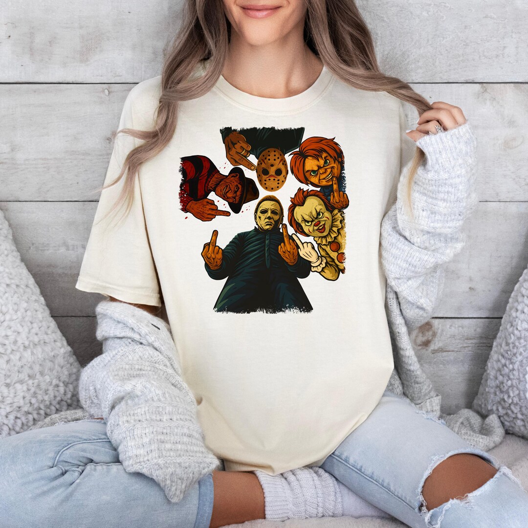 Funny Horror Villains Shirt, Scary Movie Killers Middle Finger Tee ...