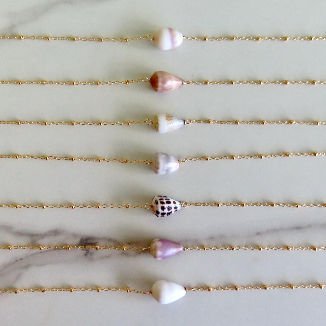 Seashell Choker Necklace, Small Hawaiian Cone Shell, Gold Chain ...