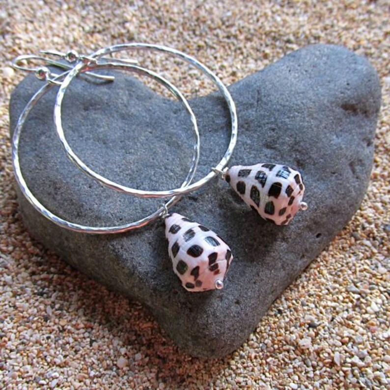 Silver Hoop Earrings Hebrew Cone Shells Hammered Hoops - Etsy