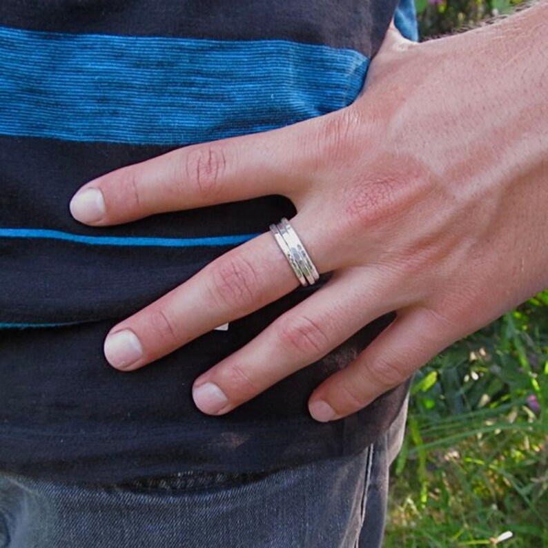 3 Sterling Silver Stacking Rings Thick Hammered Simple Bands | Etsy