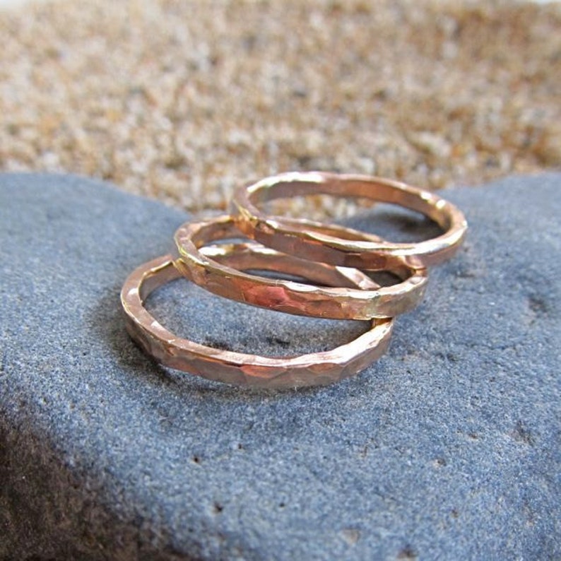 3 Stacking Rings Thick Gold Ring Hammered Bands Unisex - Etsy