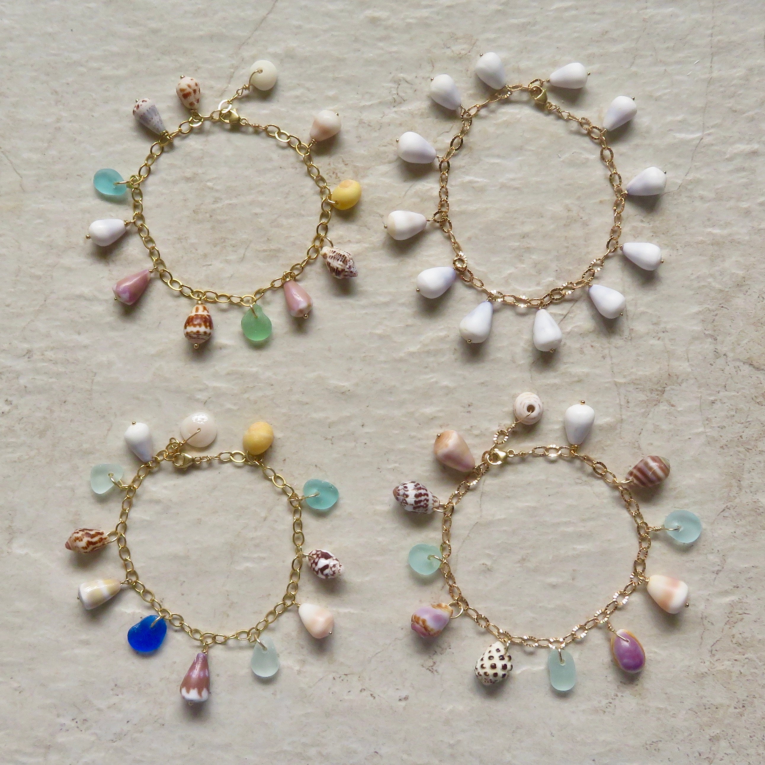 Hawaiian Shell Charm Bracelet, Gold Chain, Colorful Sea Glass, Handmade ...