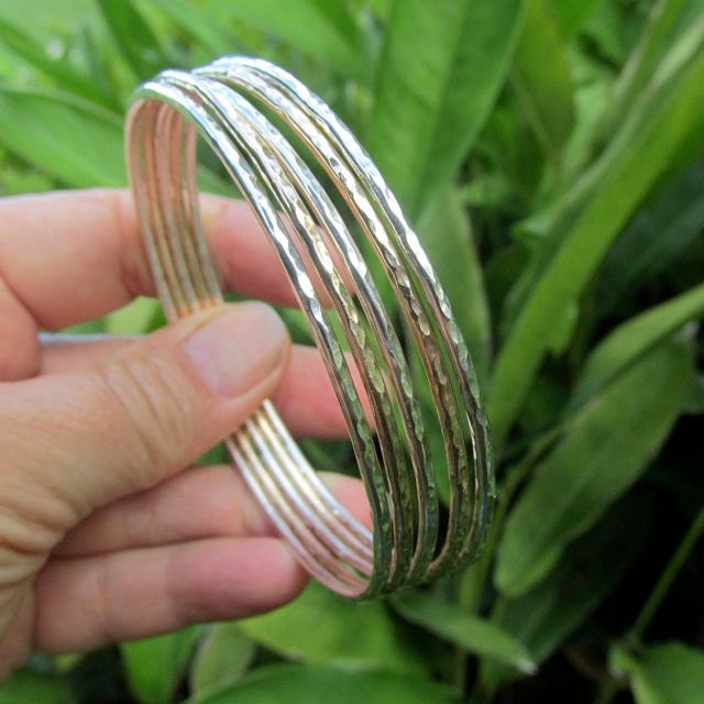 Sterling Silver Bangle Thick Gold Hammered Bracelet Elegant | Etsy