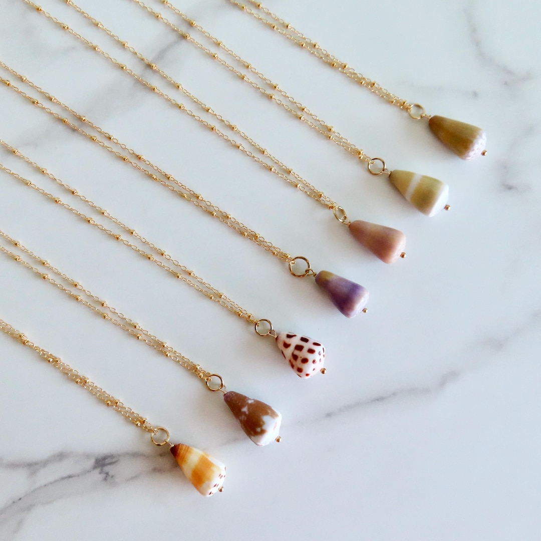 Hawaiian Cone Shell Necklace: 14k Gold Filled Chain, Maui Beach Jewelry ...