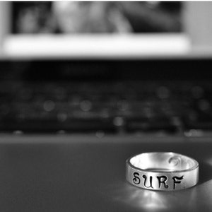 SURF Wave Ring, Sterling Silver Wide Band, Hand Stamped, Surfer Girl ...