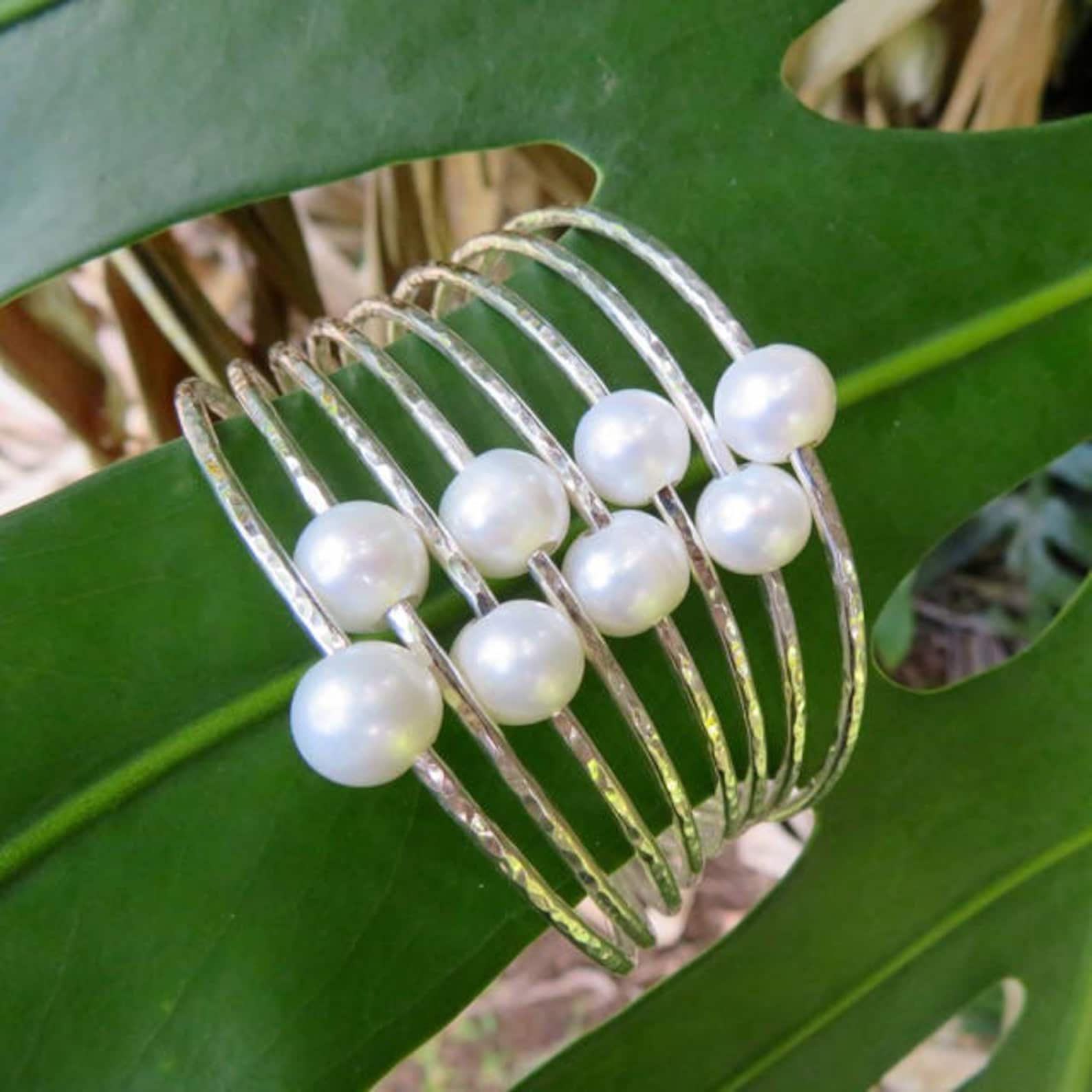 White Pearl Bangle Sterling Silver Bridal Jewelry - Etsy