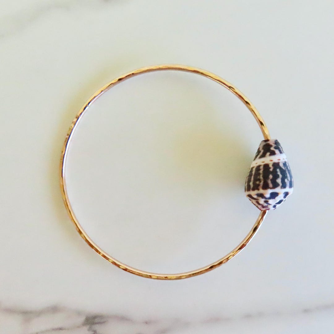 Cone Shell Bangle, Gold Hammered Bracelet, Handmade Hawaii Jewelry, Beach Fashion, Stacking ...