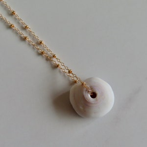 Big Puka Shell Necklace: Long Gold Satellite Chain, Handmade Maui ...