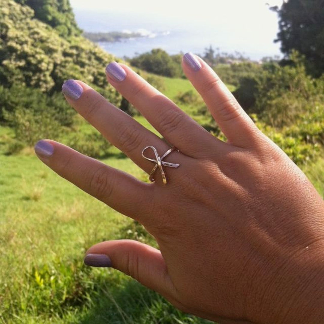 Gold Ribbon Ring, Breast Cancer Awareness, Hammered, Handmade Maui ...