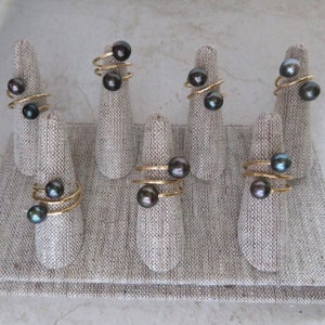 Double Tahitian Pearl Wrap Ring, Gold Hammered Band, Genuine Pearls ...