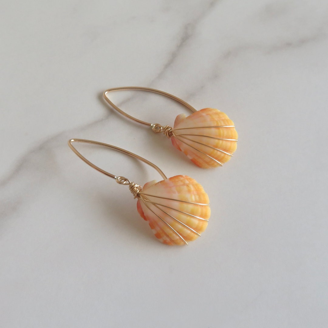Sunrise Shell Threader Earrings, Small Rare Hawaiian Shells, Gold Wire ...