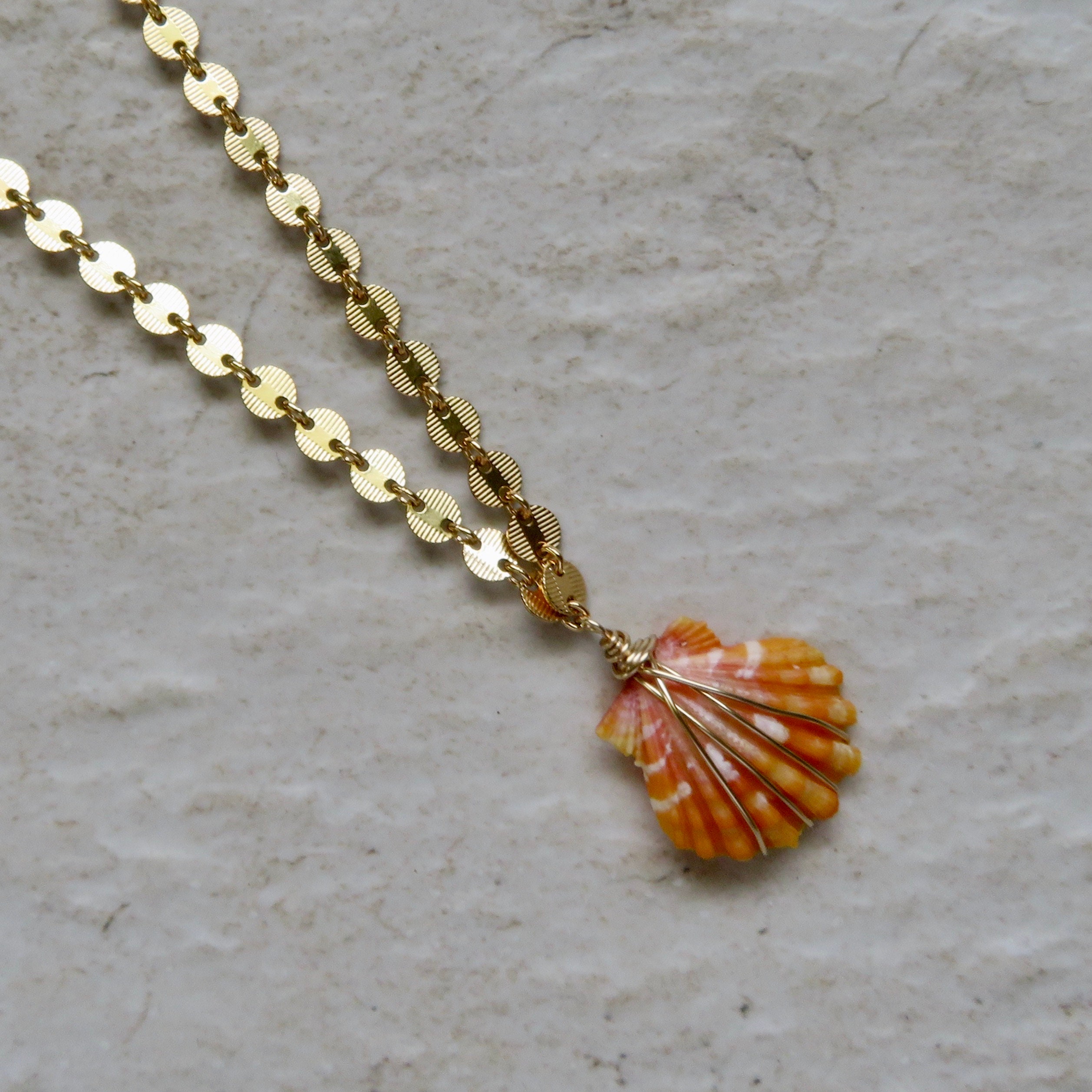 Hawaiian Sunrise Shell Necklace Gold Chain Choker Orange | Etsy