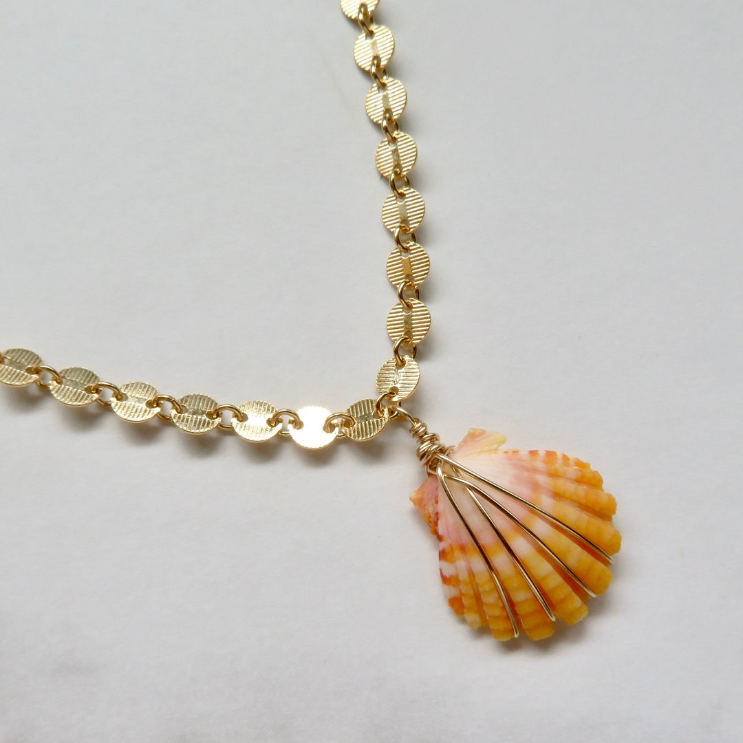 Hawaiian Sunrise Shell Necklace, Gold Chain Choker, Handmade Wire ...