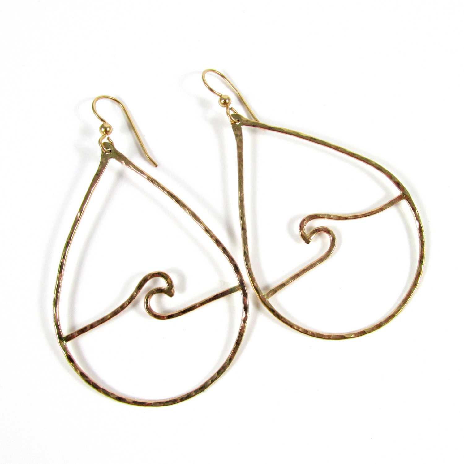 Gold Teardrop Hammered Hoop Wave Earrings Hawaii Beach | Etsy
