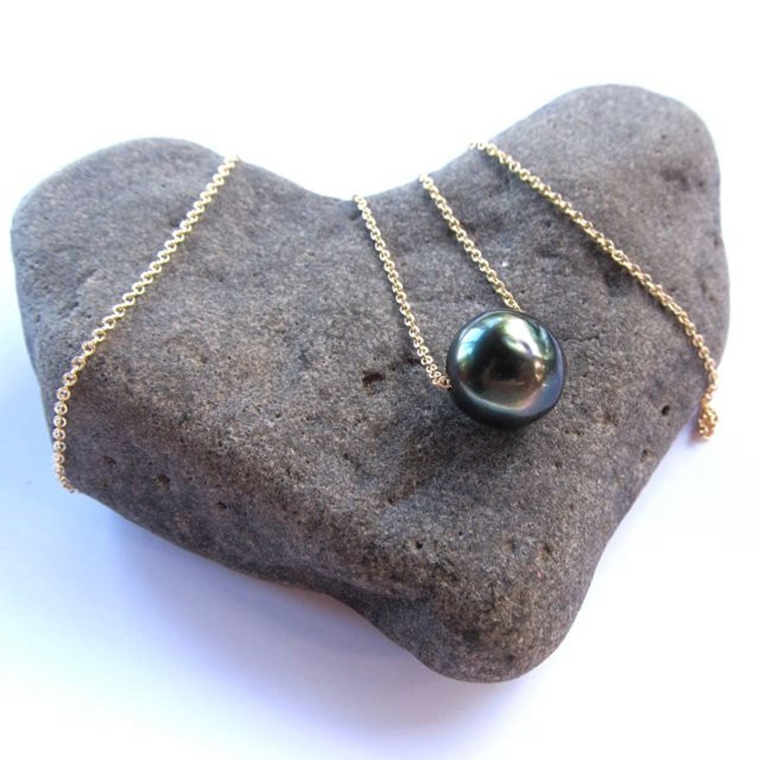 Tahitian Pearl Necklace, Fine Gold Chain, Floating, Genuine Pearls ...