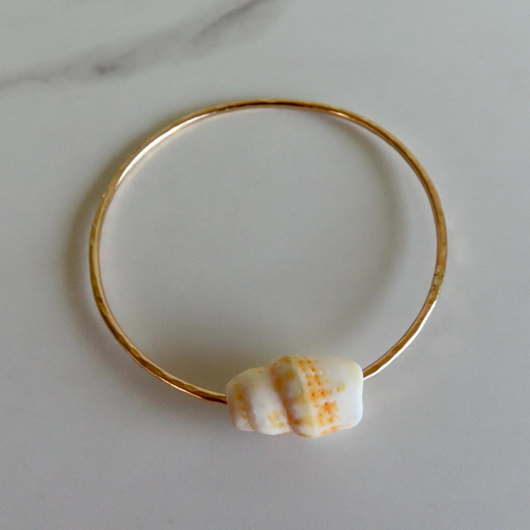 Hawaiian Miter Shell Bangle, Gold Hammered Bracelet, Handmade Maui ...