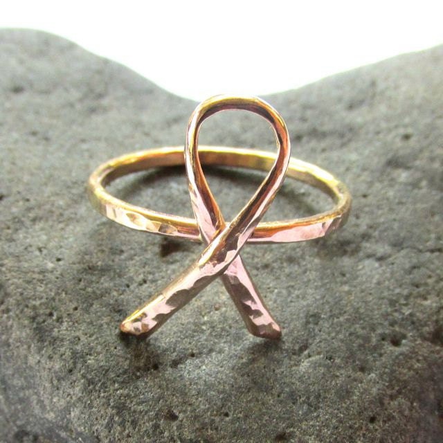 Gold Ribbon Ring Breast Cancer Awareness Hammered Handmade | Etsy