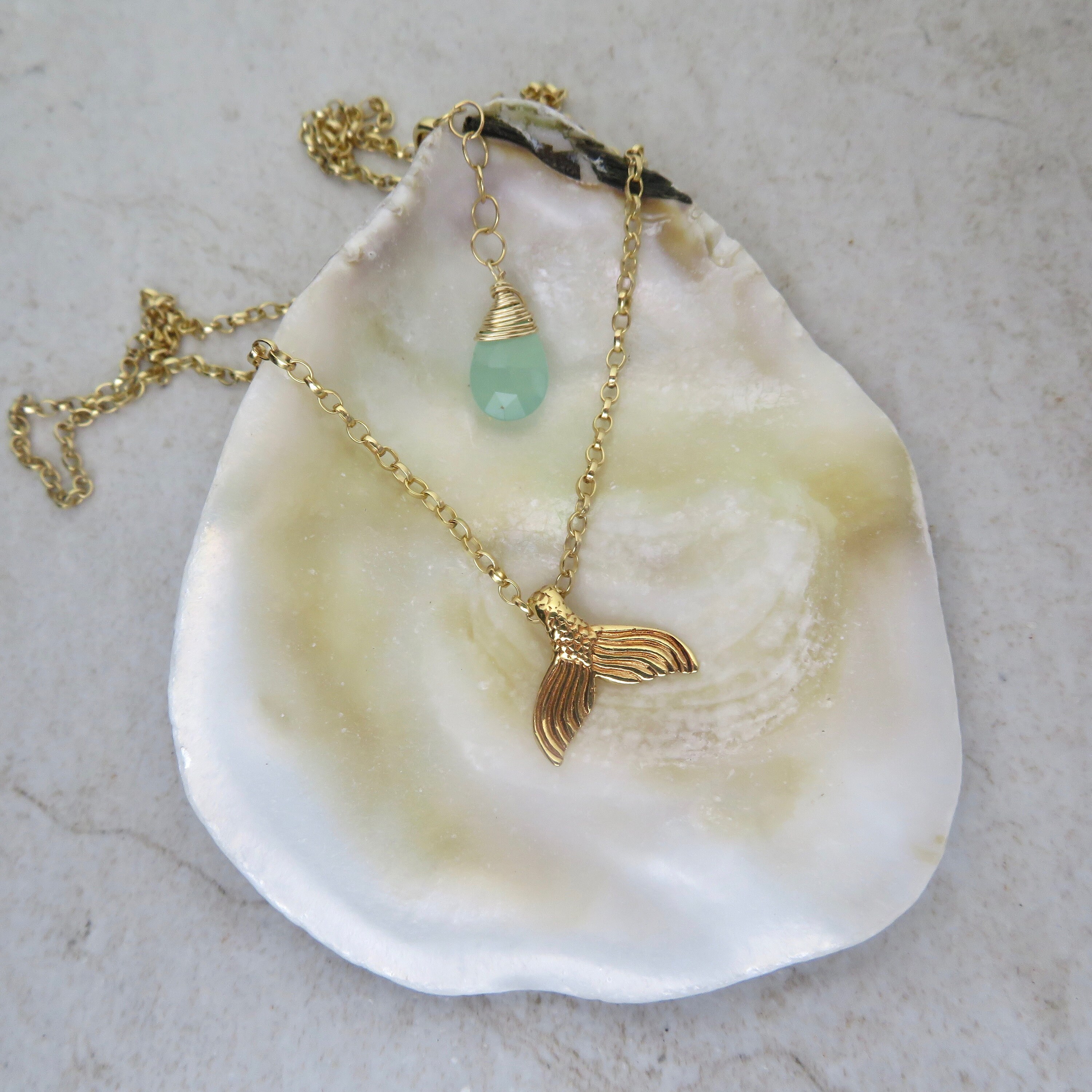 Mermaid Tail Necklace Wire Wrapped Aqua Chalcedony Gemstone | Etsy