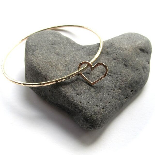 Gold Heart Bangle - Etsy
