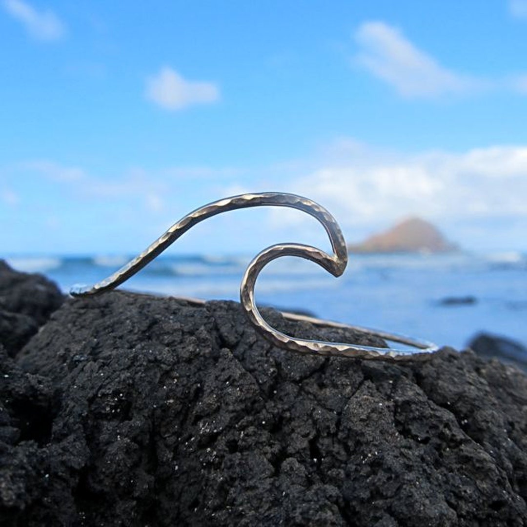 Wave Bangle, Silver Hammered Bracelet, Surfer Girl Gift Idea, Hawaiian ...
