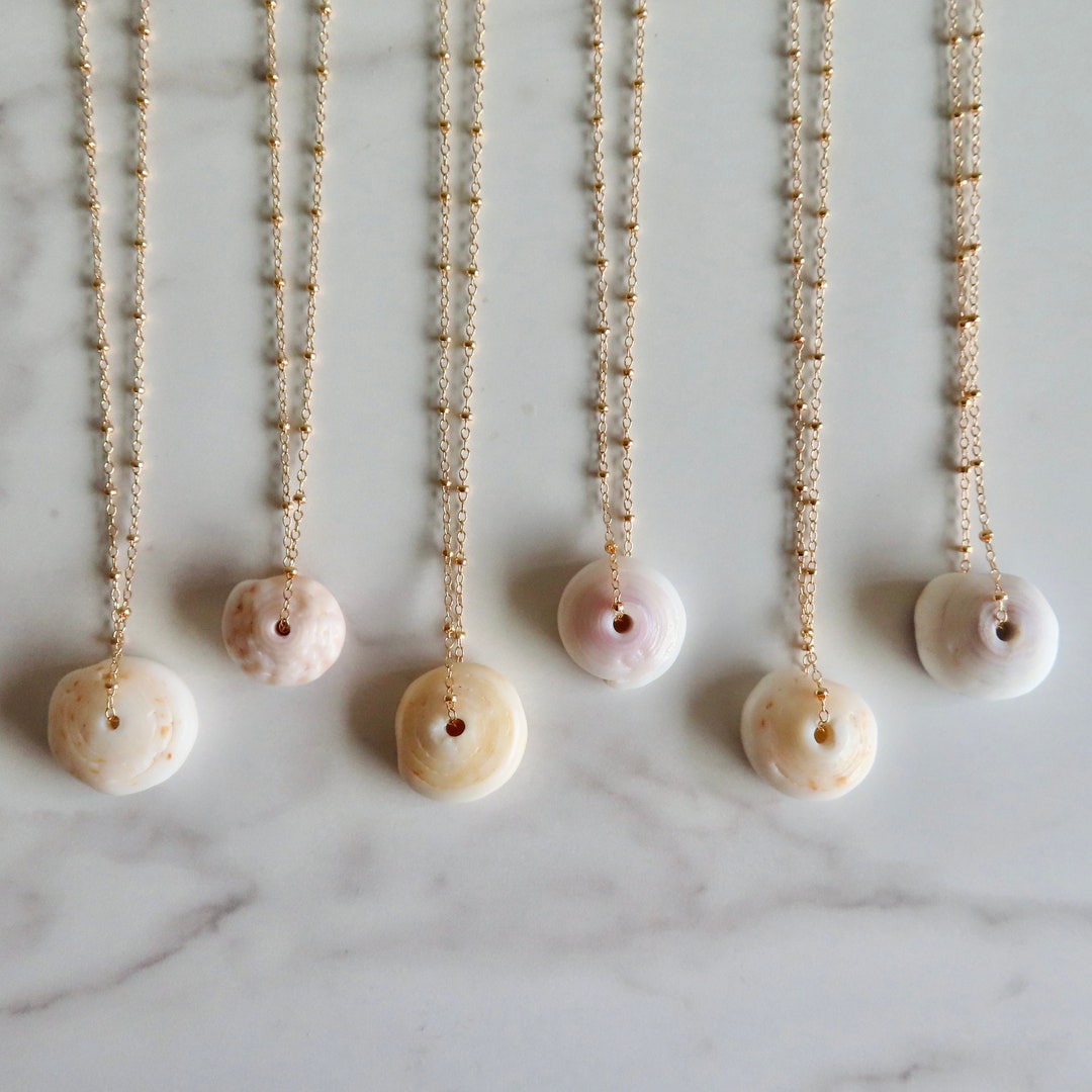 Big Puka Shell Necklace: Long Gold Satellite Chain, Handmade Maui ...