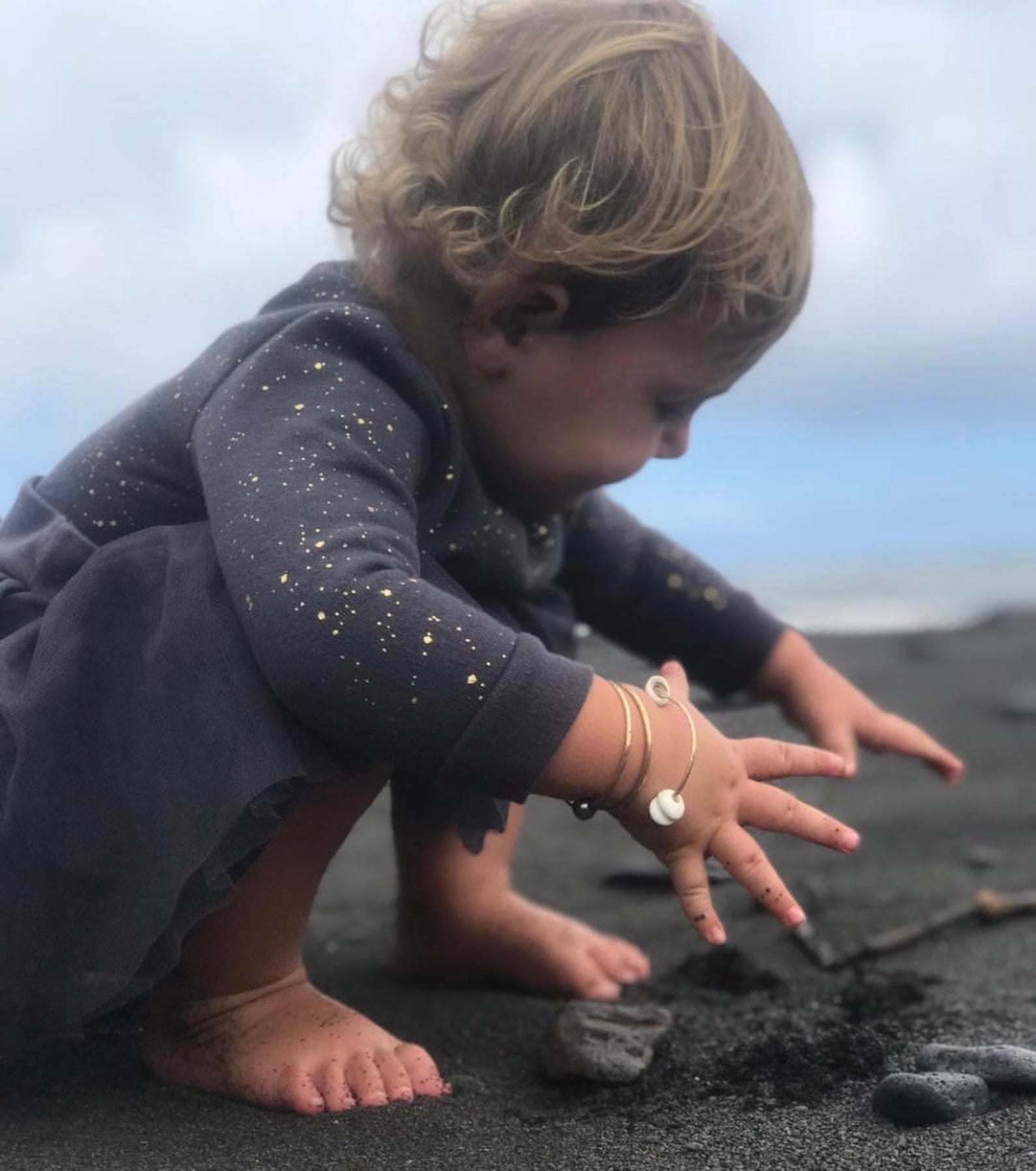 Gold Baby Bangle Hawaiian Shells Tahitian Pearls - Etsy