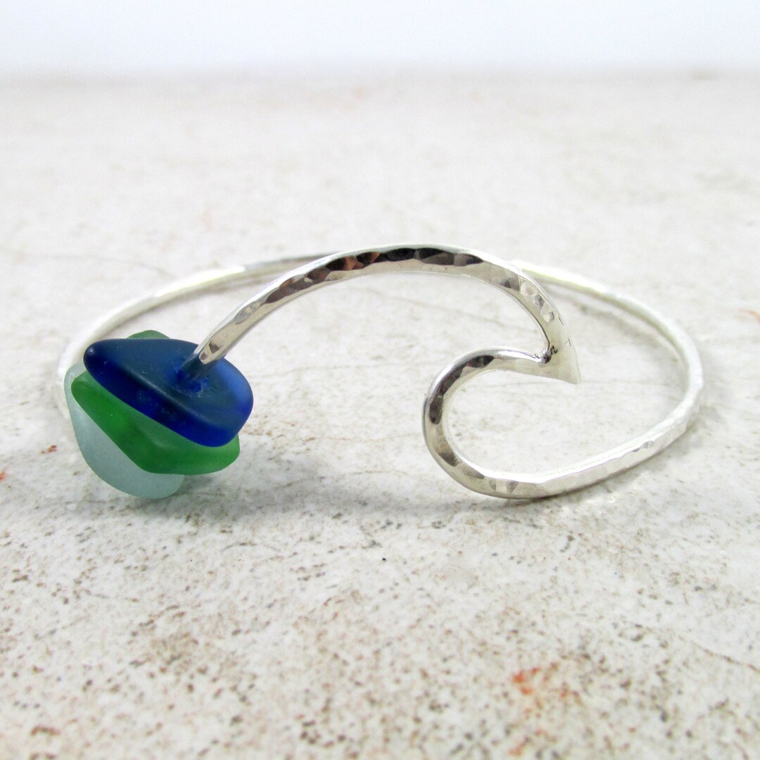 Wave Bangle, Thick Sterling Silver Hammered Bracelet, Surfer Girl ...