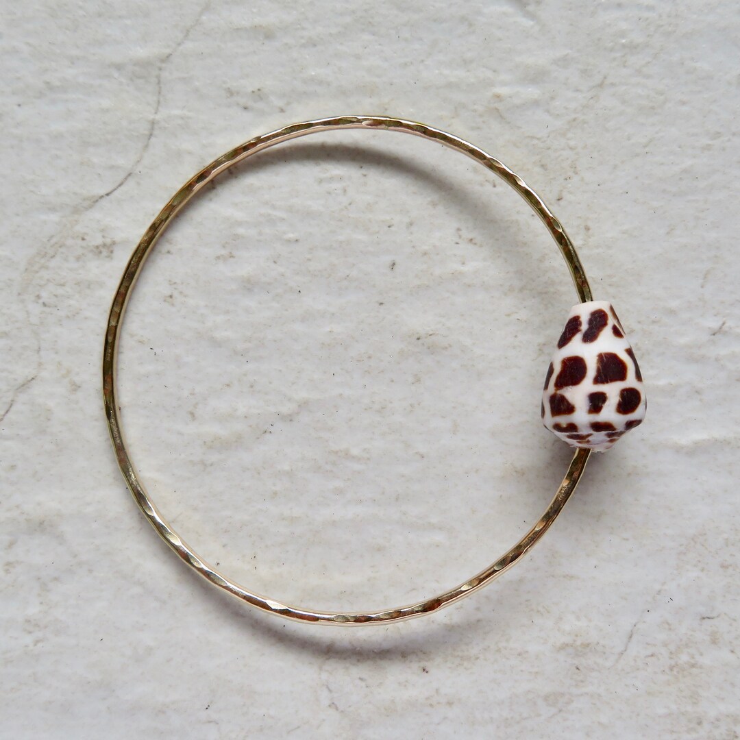 Hawaiian Hebrew Cone Shell Bangle, Gold Hammered Bracelet, Handmade ...