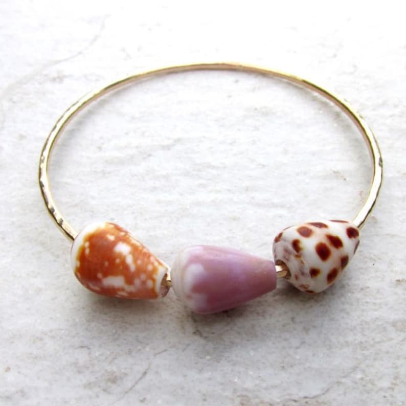 Triple Cone Shell Bangle Gold Hammered Bracelet 3 Small | Etsy