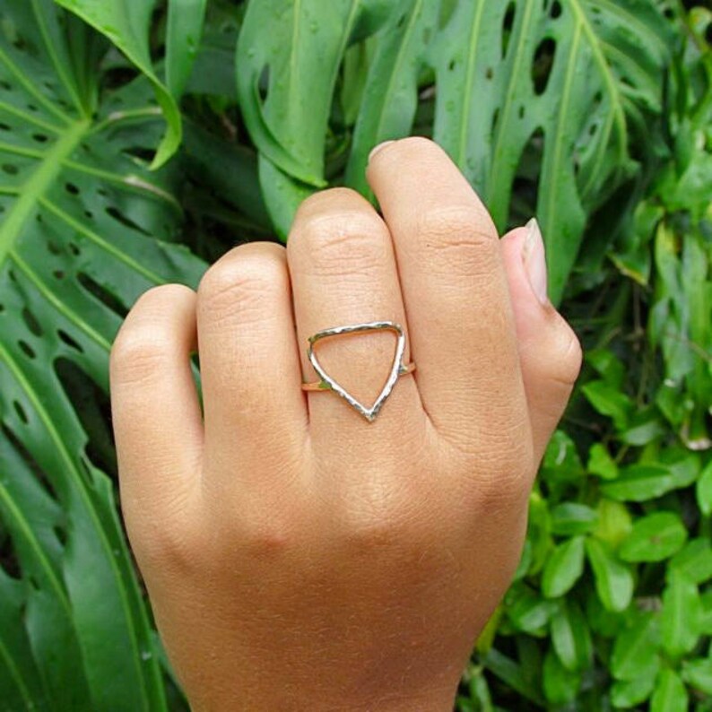 Gold Hammered Inverted Triangle Ring Handmade Maui Hawaii | Etsy