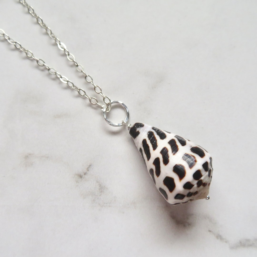 Hawaiian Hebrew Cone Shell Necklace, Long Sterling Silver Chain ...
