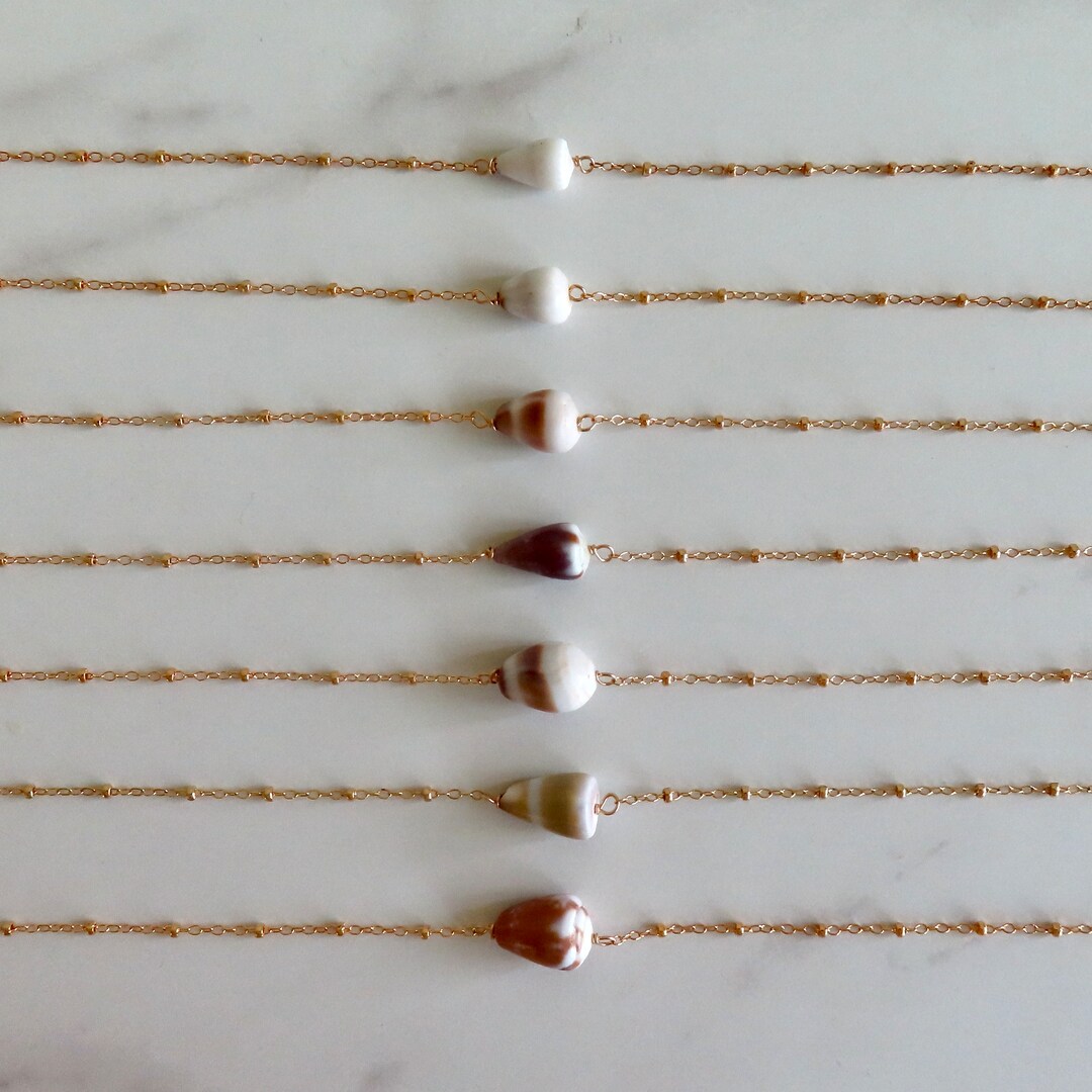 Seashell Choker Necklace, Small Hawaiian Cone Shell, Gold Chain ...