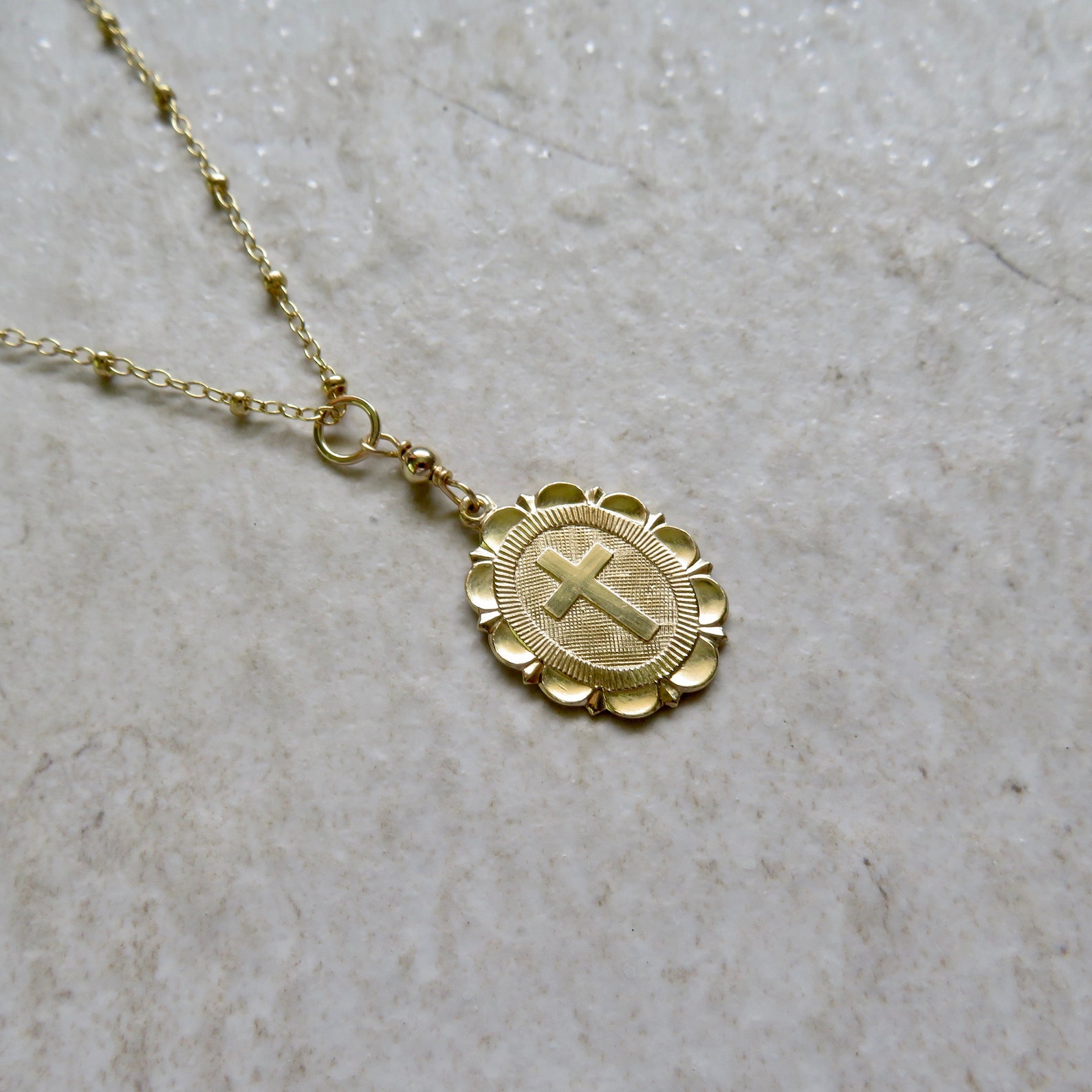 Cross Charm Necklace Gold Medallion Pendant Handmade | Etsy