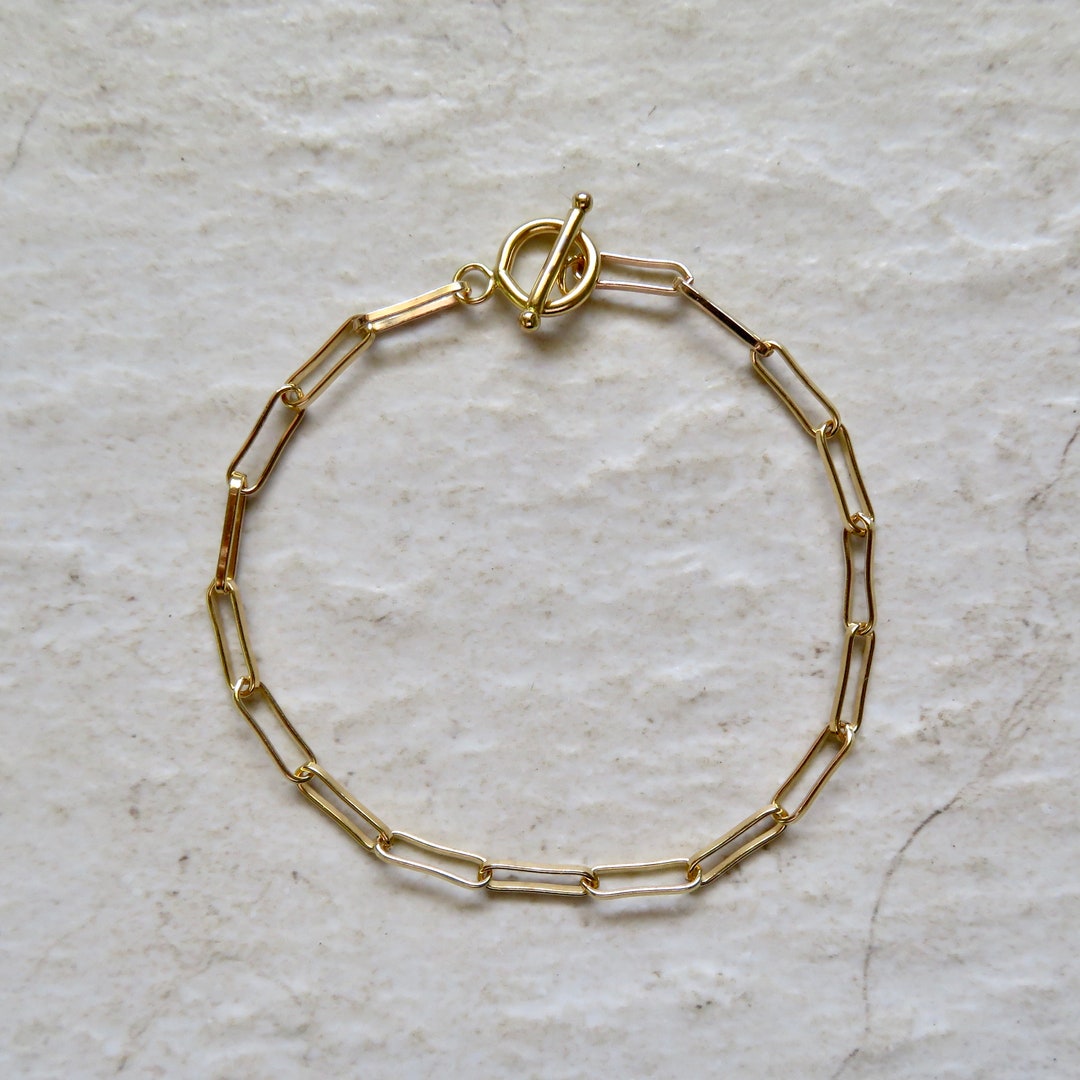 Gold Box Chain Bracelet, Toggle Clasp, Elegant Gift Idea for Her ...