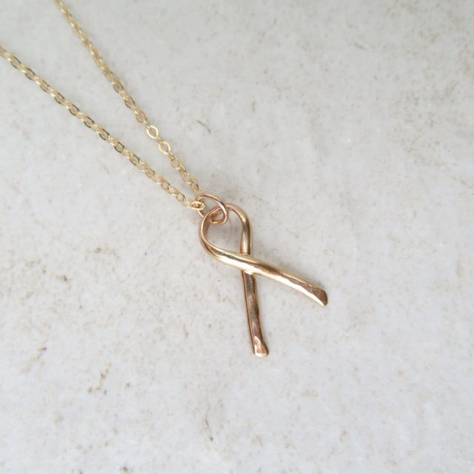 Gold Ribbon Ring Breast Cancer Awareness Hammered Handmade | Etsy