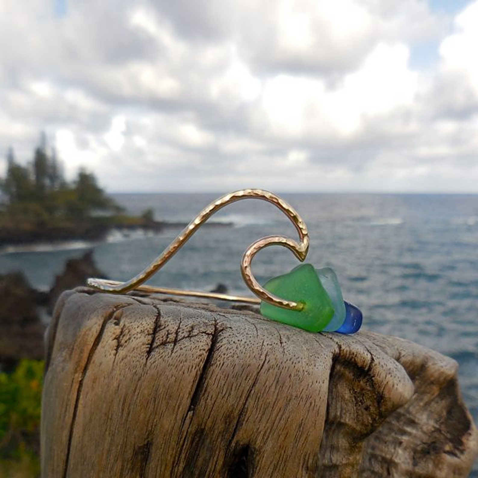 Wave Bangle Thick Gold Hammered Bracelet Surfer Girl Gift - Etsy