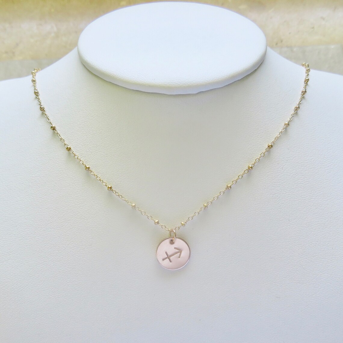 Zodiac Sign Necklace Gold Hand Stamped Charm Personalized - Etsy