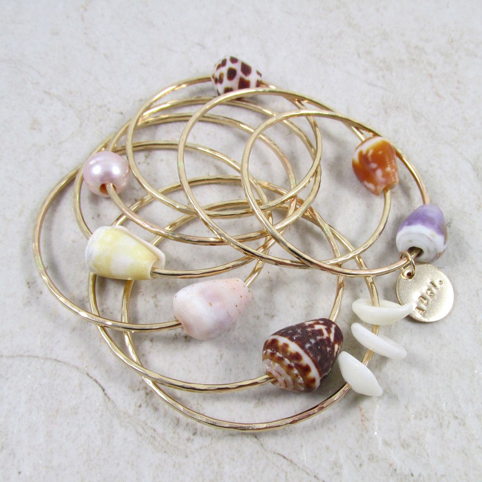 Gold Baby Bangle Hawaiian Shells Tahitian Pearls - Etsy