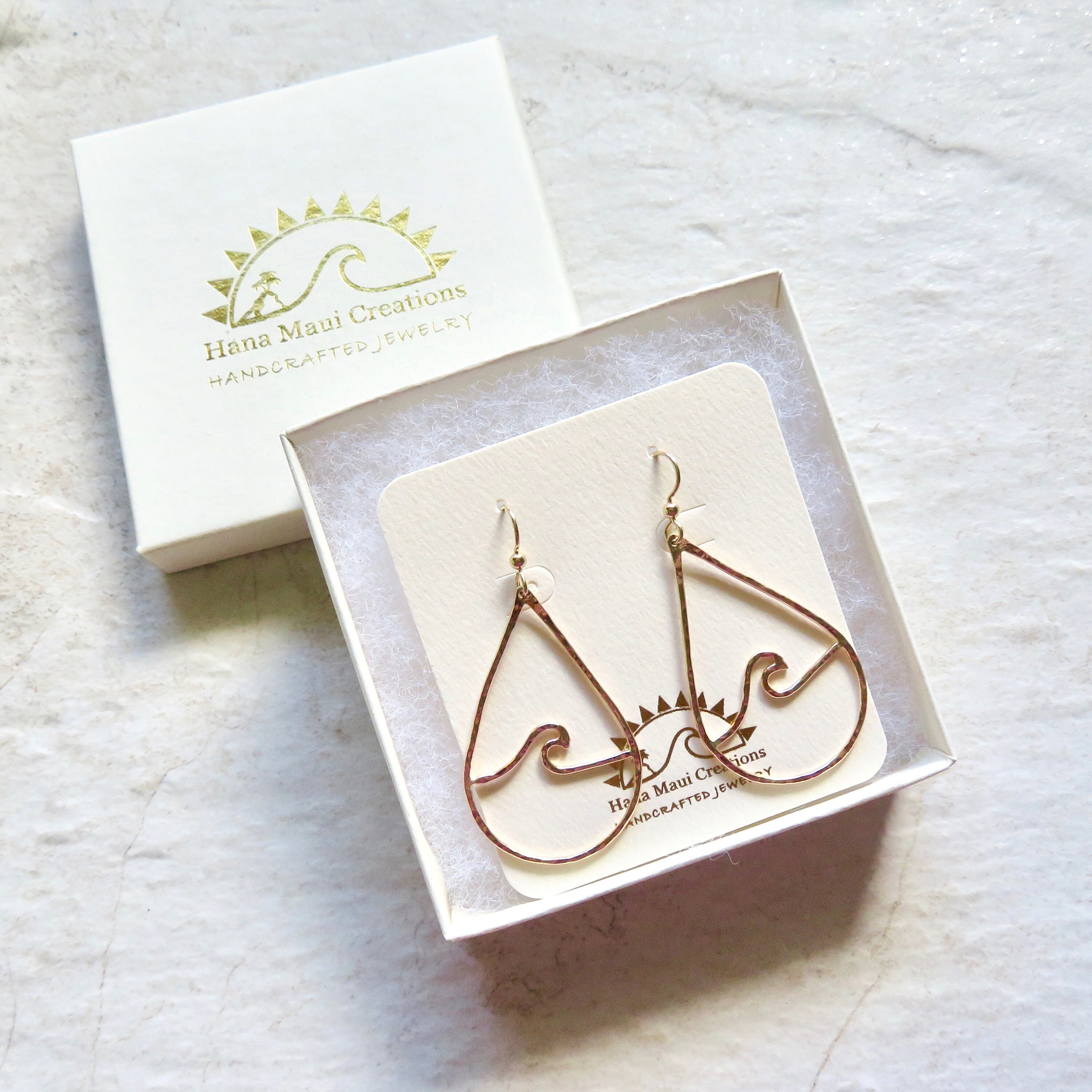 Gold Teardrop Hammered Hoop Wave Earrings Hawaii Beach | Etsy