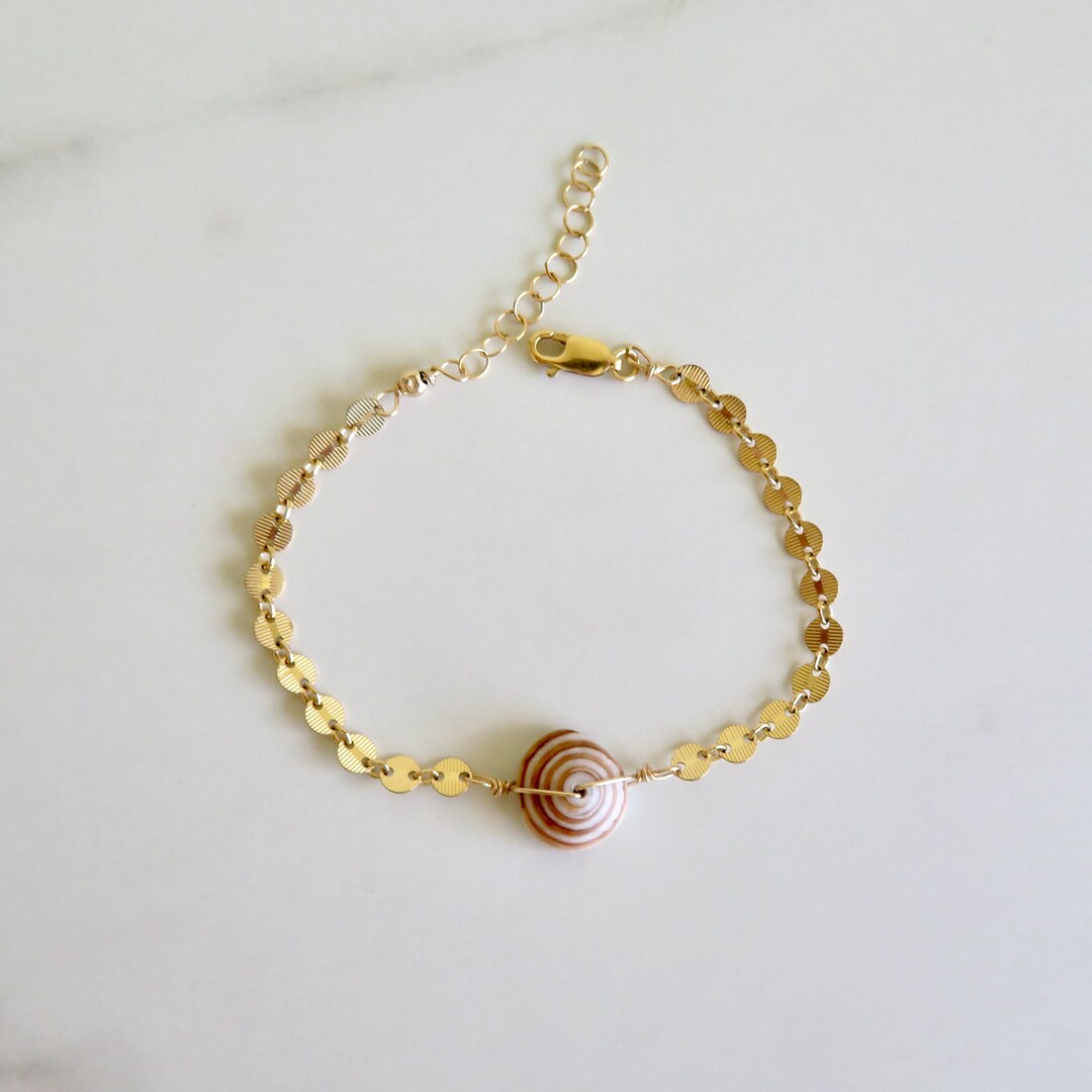 Puka Shell Bracelet, Gold Textured Disc Chain, Hawaii Beach Jewelry ...