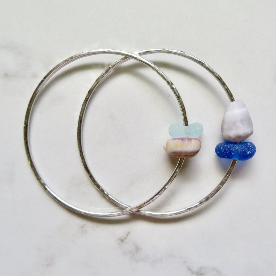 Sterling Silver Bangle, Hawaiian Seaglass, Shell Bracelet, Handmade ...