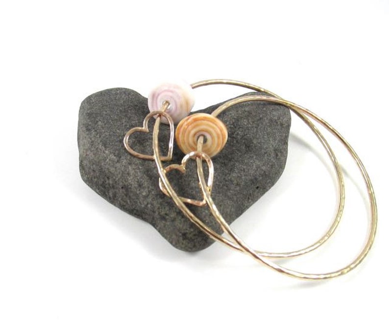 Hawaiian Puka Shell Bangle: Gold Hammered Heart, Beach Jewelry - Etsy