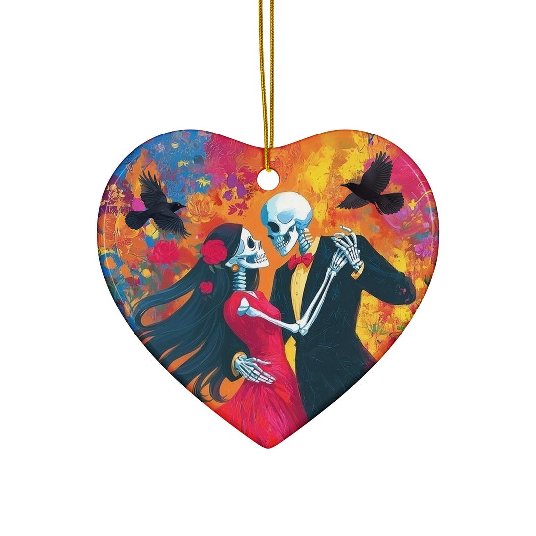 Heart-shaped Dancing Skeletons Ornament – Gothic Tango Couple Ceramic ...